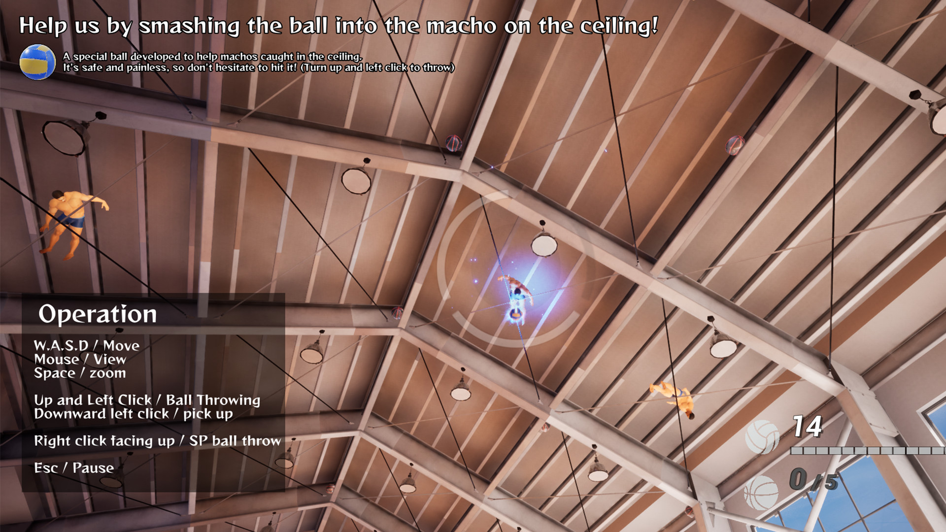 A game that saves the muscles caught in the ceiling of the gymnasium on ...