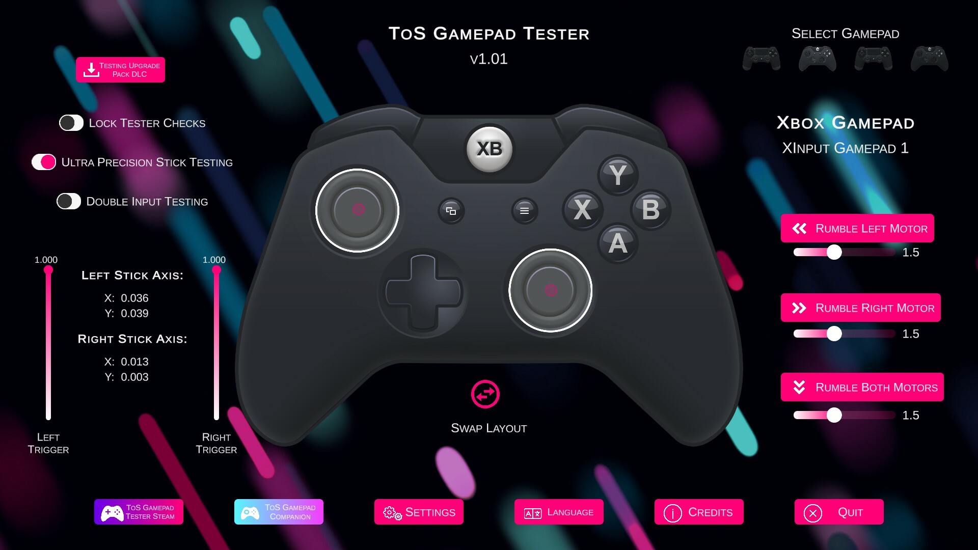 ToS Gamepad Tester - Testing Upgrade Pack on Steam